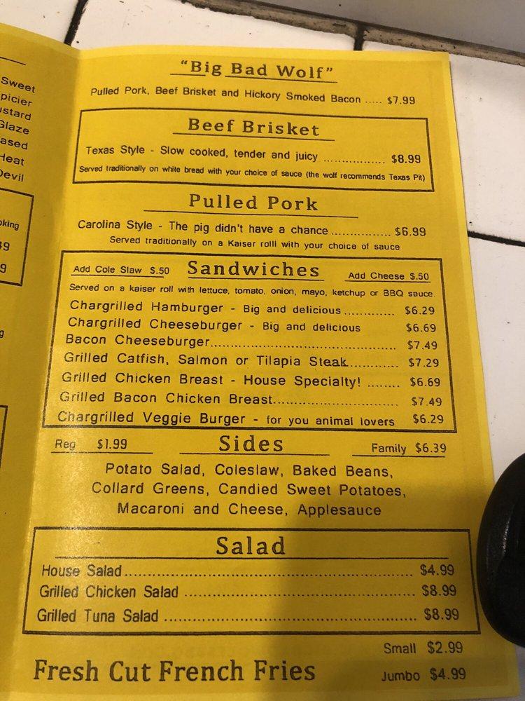 Menu at Big Bad Wolf's House of Barbeque, Baltimore