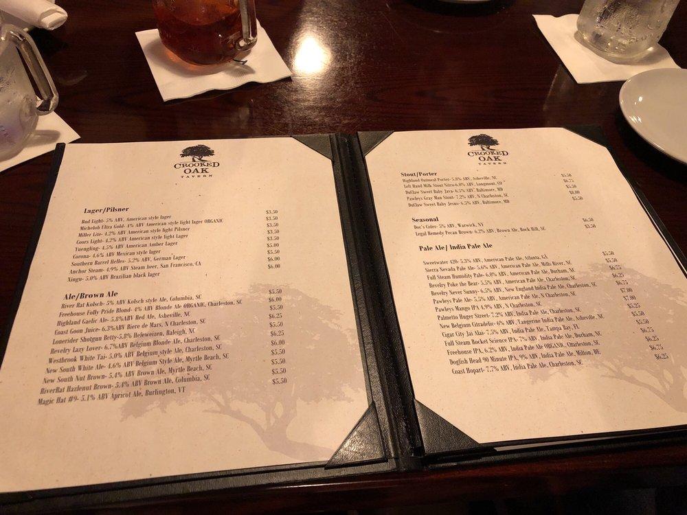Menu at Crooked Oak Tavern steakhouse, Conway