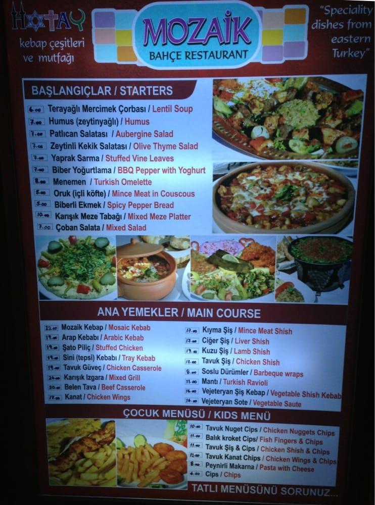 Menu at Mozaik Bahçe Restaurant, Fethiye