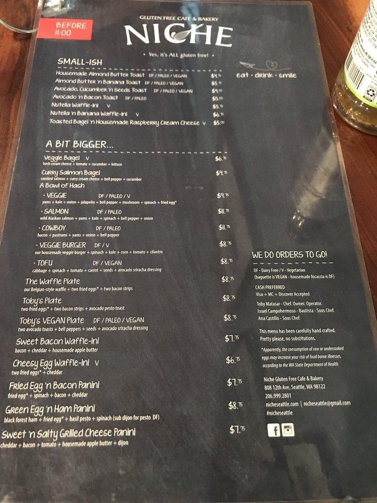Menu at Niche cafe, Seattle