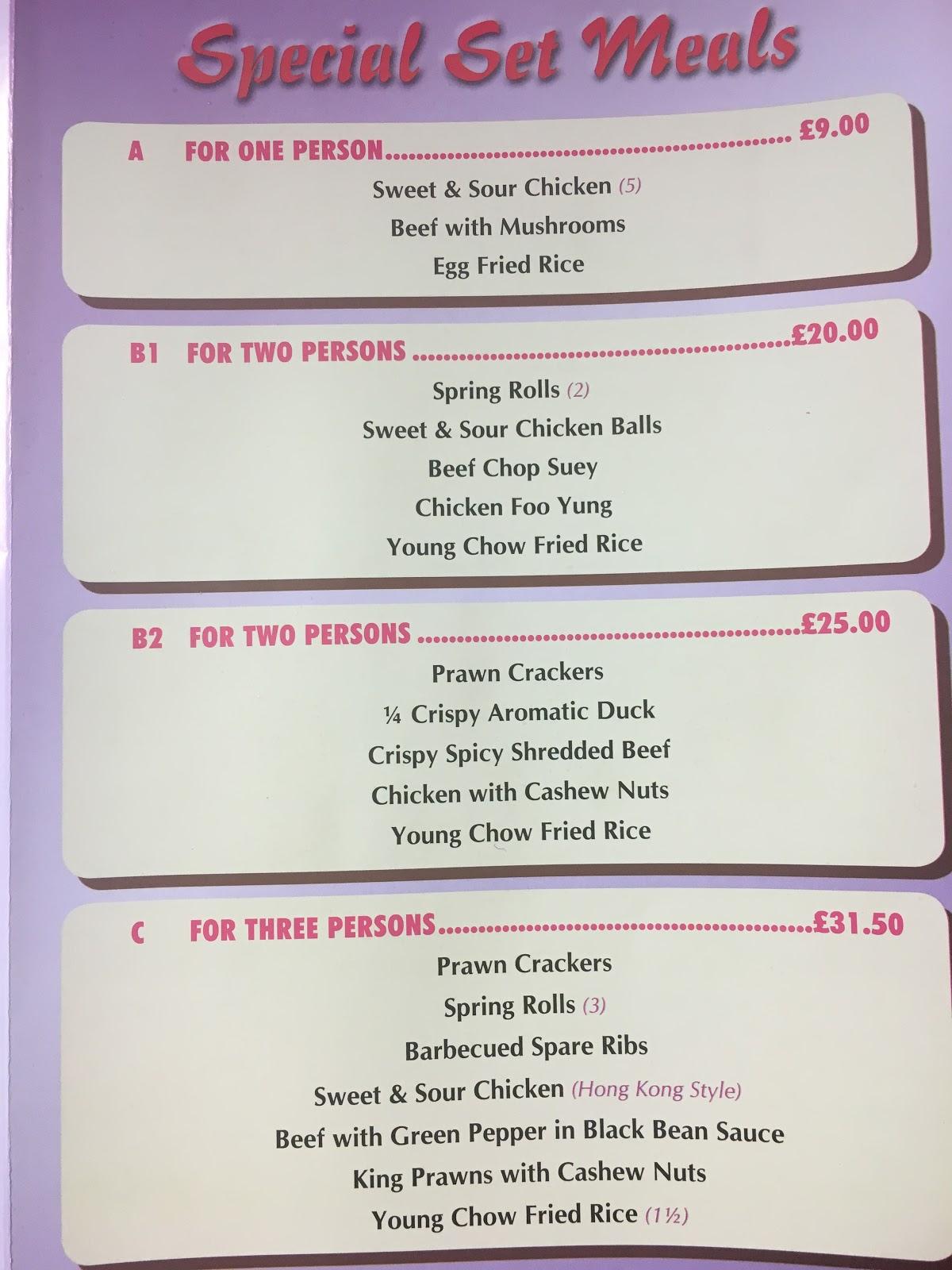 Menu at Oriental Express restaurant, Plymouth