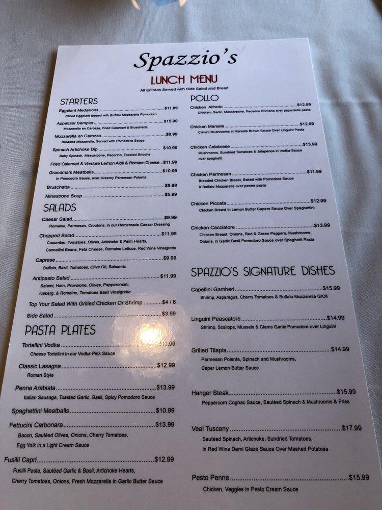 Menu at Spazzio's Italian Cantina pub & bar, Arlington