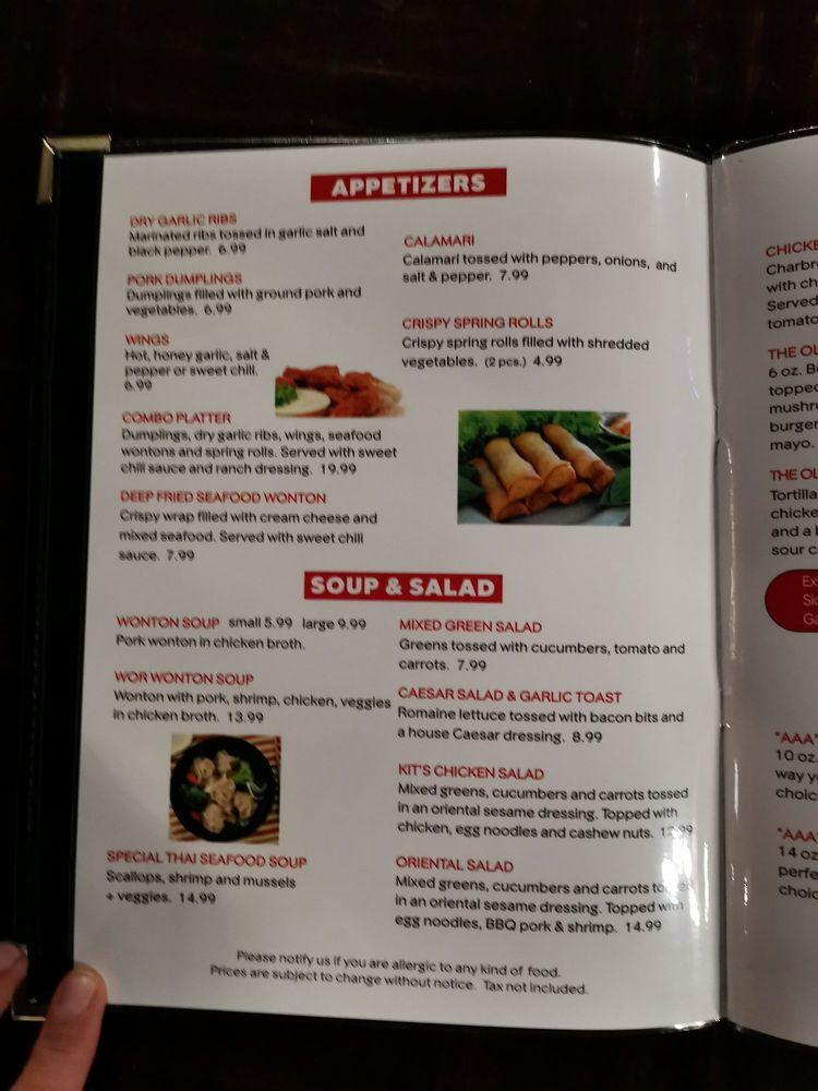 Menu at The Old Elevator restaurant, Fernie