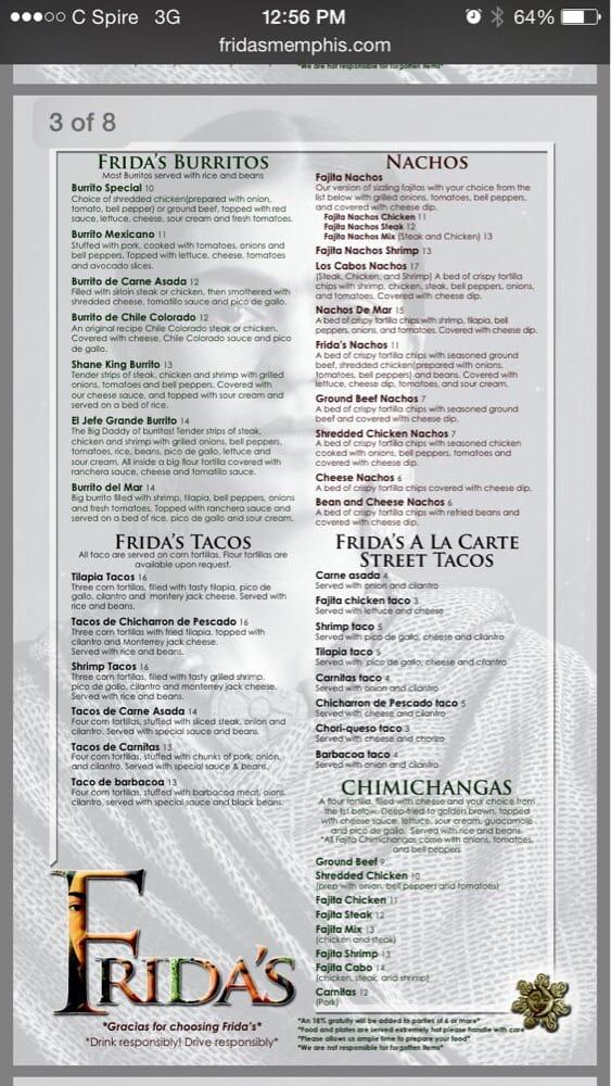 Menu at Frida's Restaurante Mexicano, Memphis