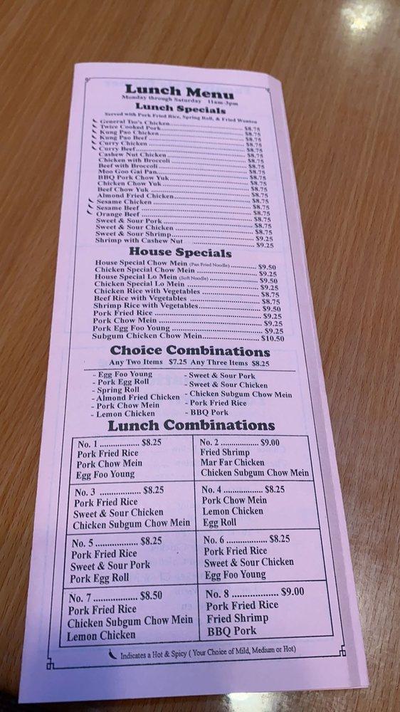 Menu at Great Shanghai restaurant, Yakima