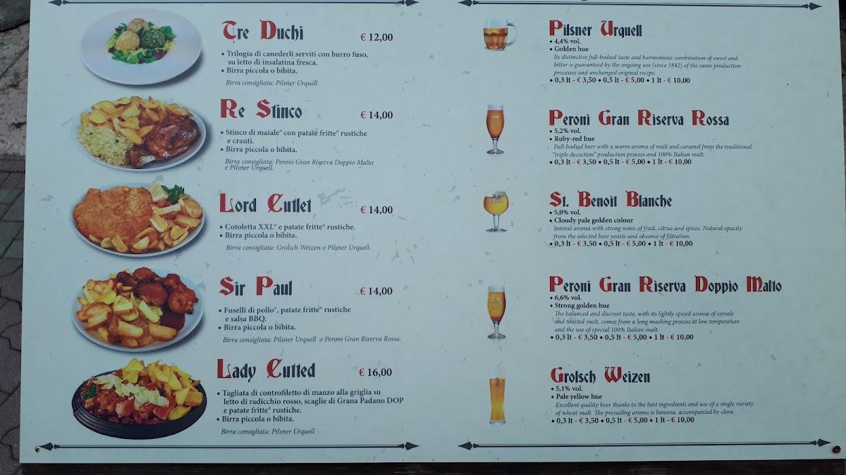 Menu da Merlin Stube ristorante, Cavalcaselle