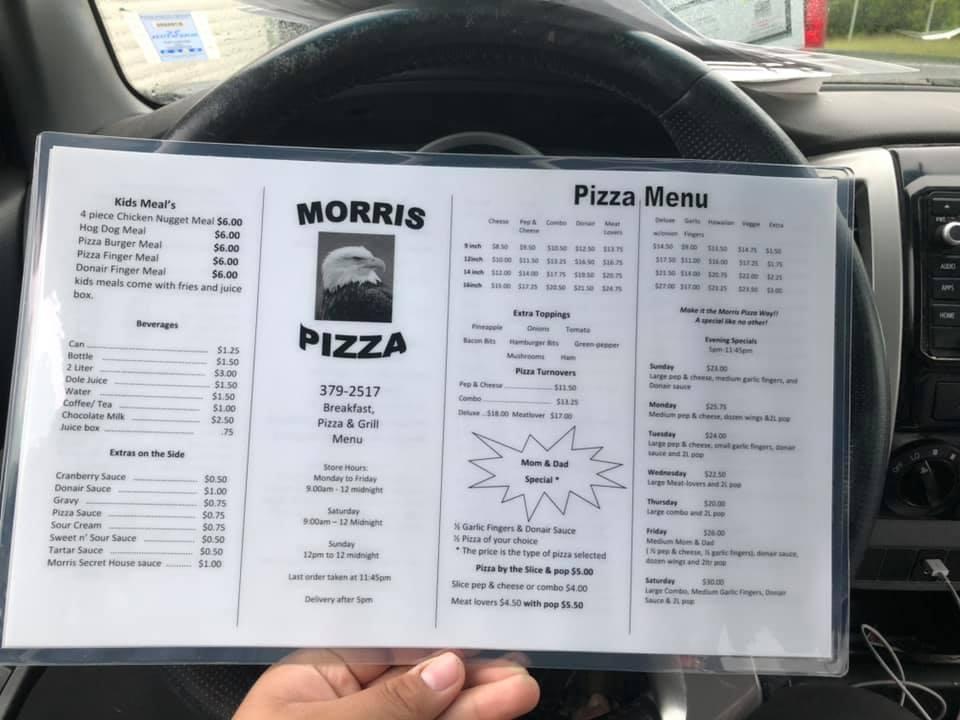 Menu at Morris Pizza restaurant, Eskasoni