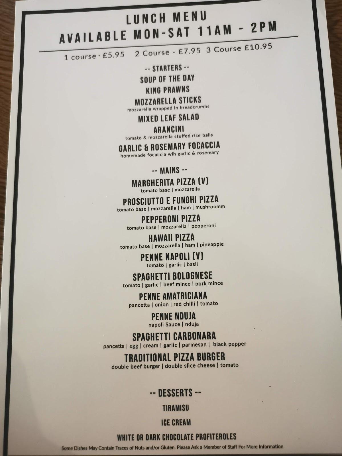 Menu at Nero Pizzeria, Linlithgow