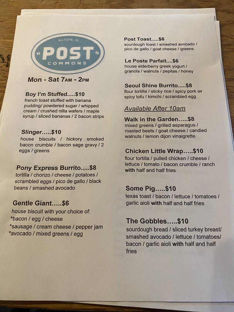 Menu at Post Commons cafe, Alton