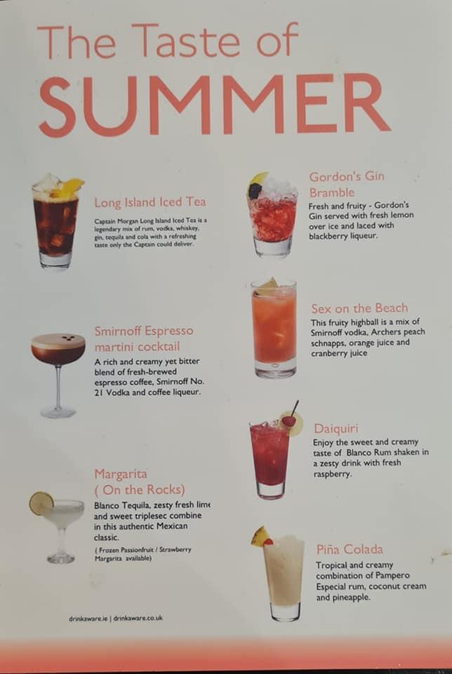 Menu at The 3 C's Social Club, Belfast