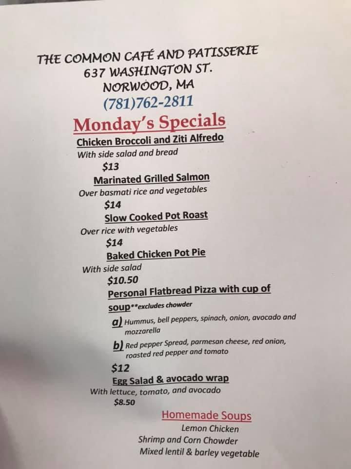Menu at The Common Cafe & Patisserie, Norwood