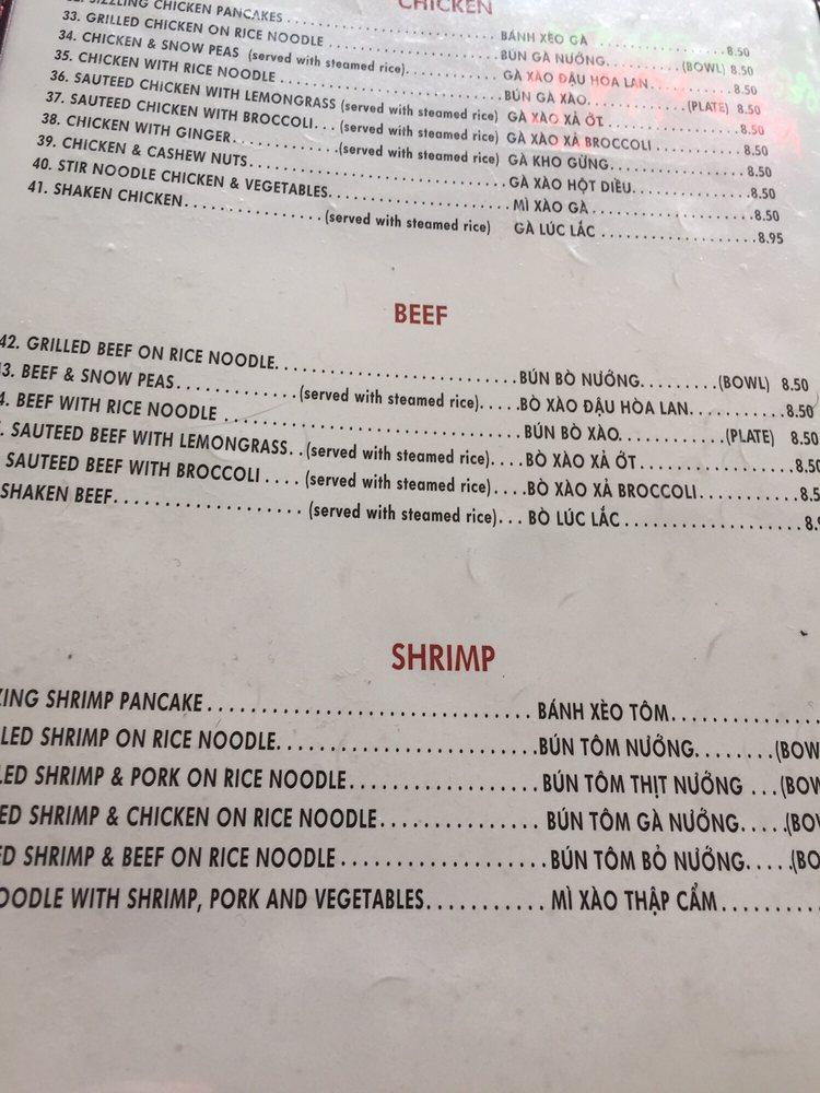 Menu at Vietnam Restaurant, West Hartford
