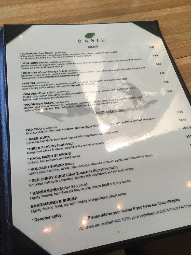 Menu at Basil restaurant, Mount Pleasant, Long Grove Dr
