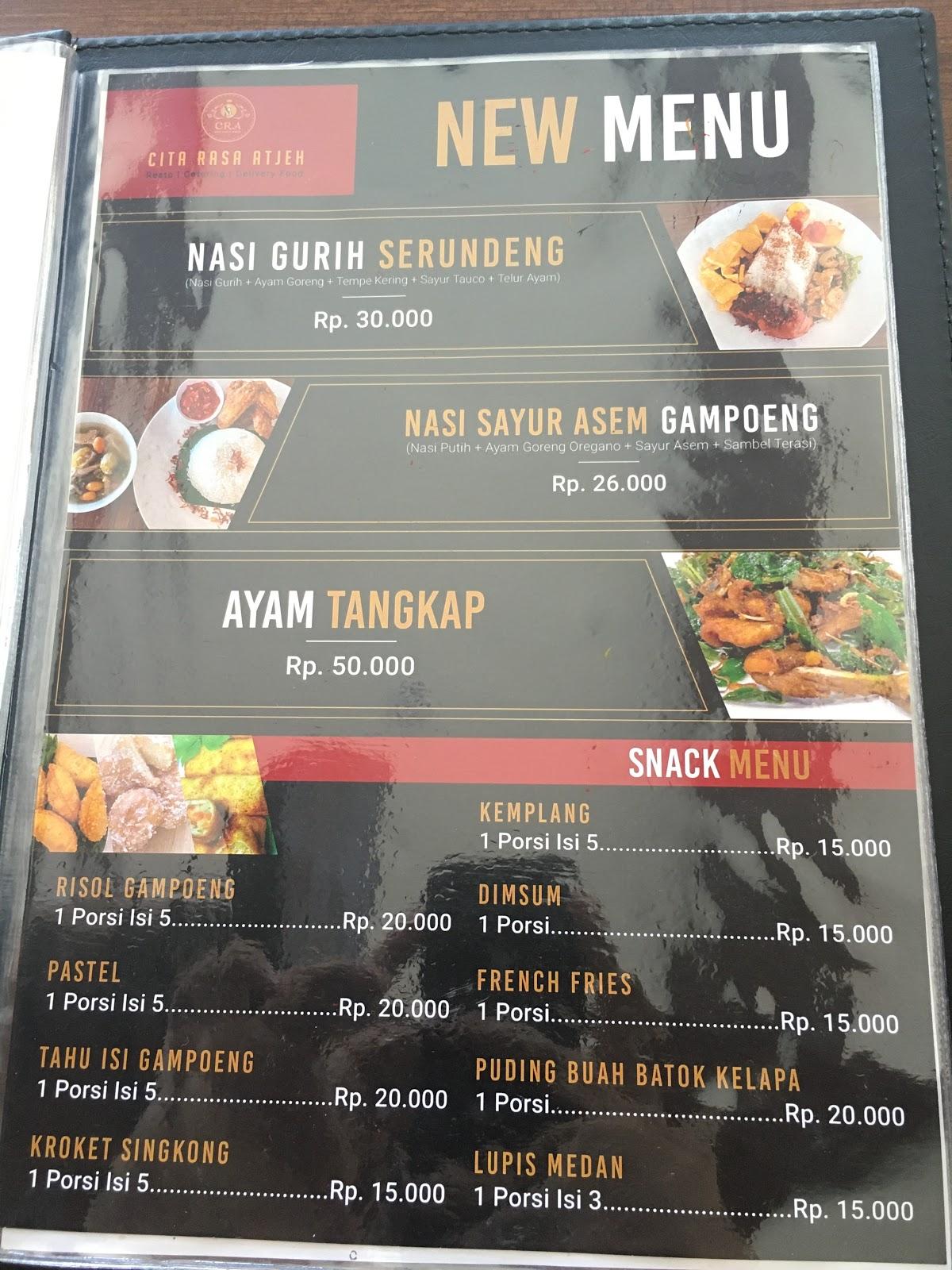 Menu at Cita Rasa Atjeh restaurant, Surabaya
