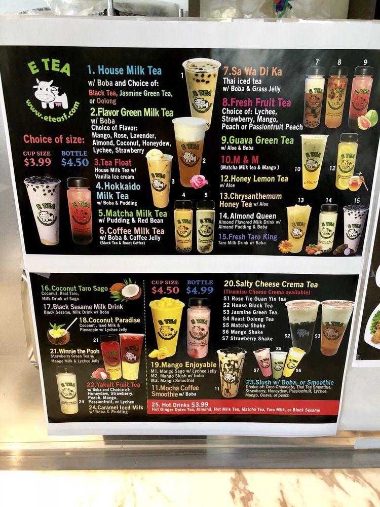 Menu at E Tea restaurant, Sacramento