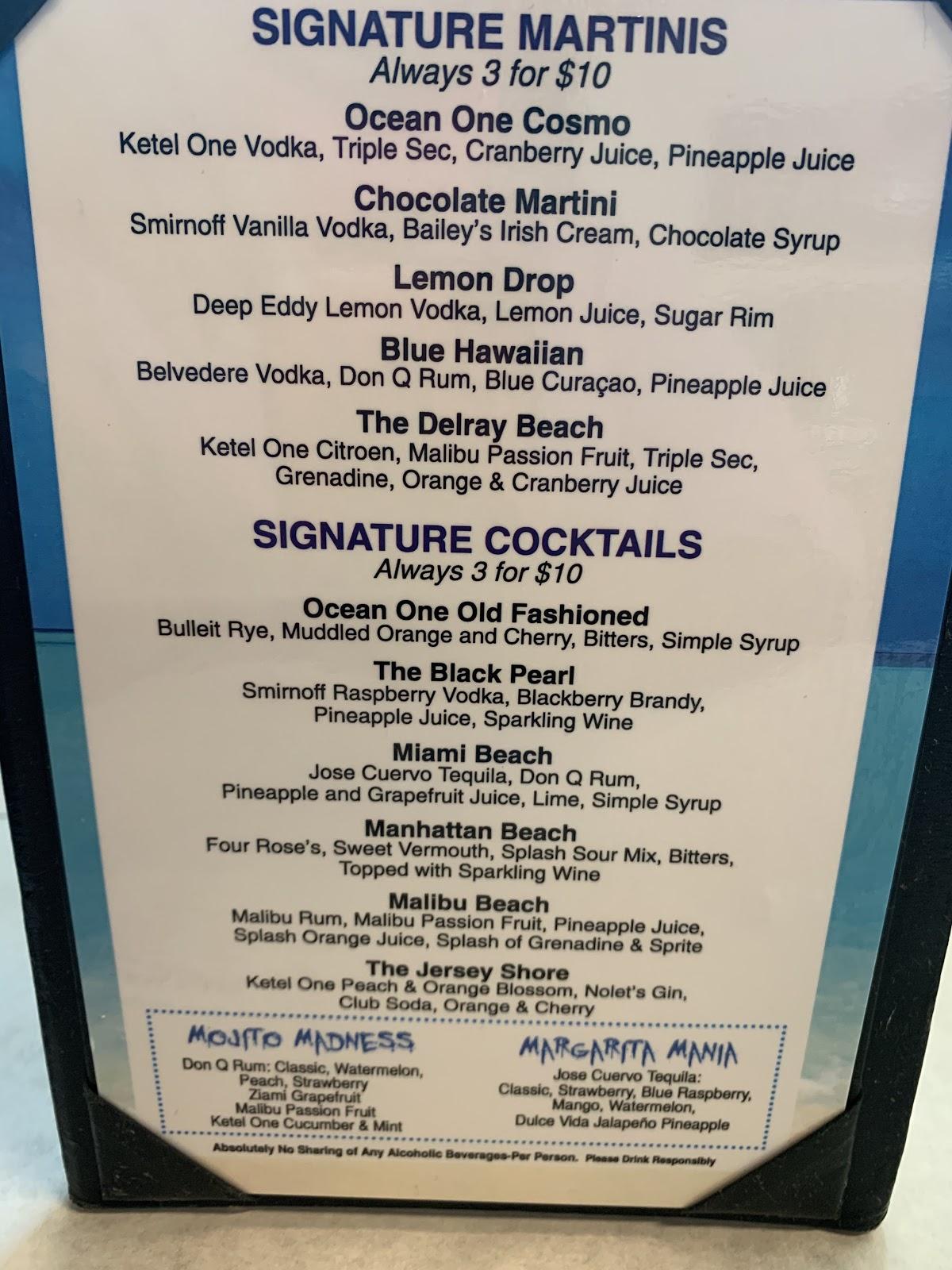 Menu at Ocean One Bar & Grille, Dania Beach