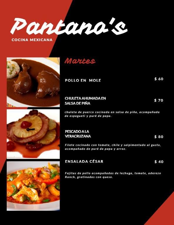 Menu at Pantano's restaurant, Valparaíso