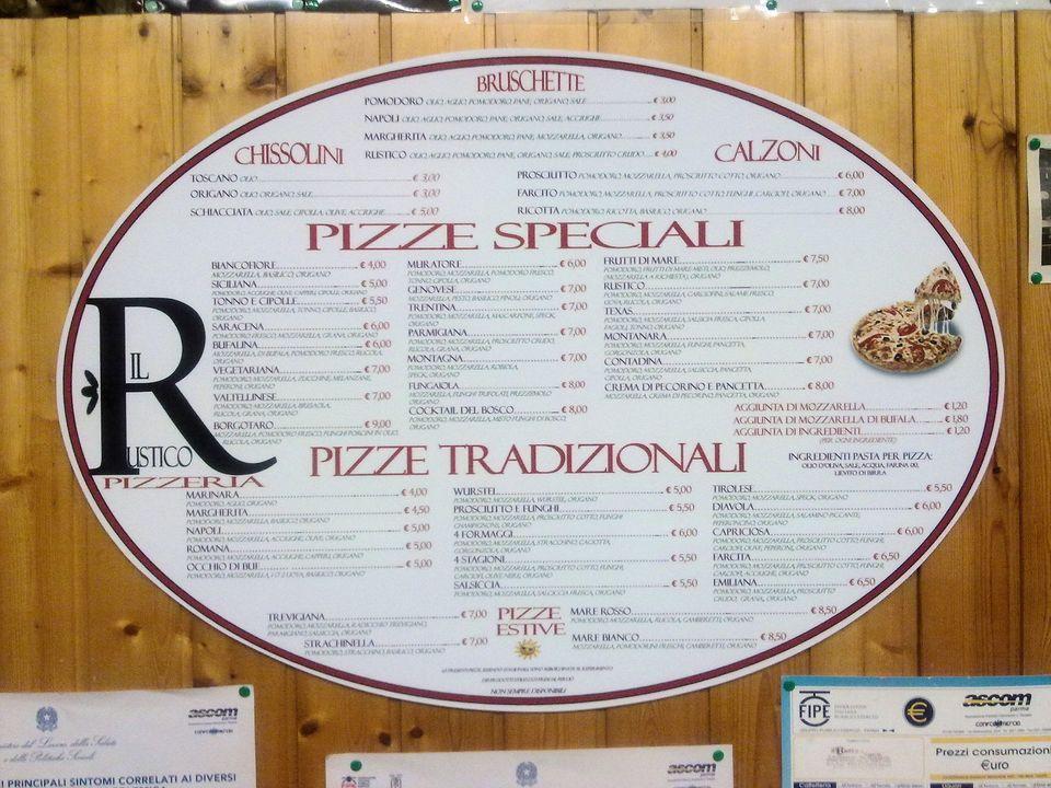 Menu da Ristorante Pizzeria Il Rustico, Borgo Val di Taro