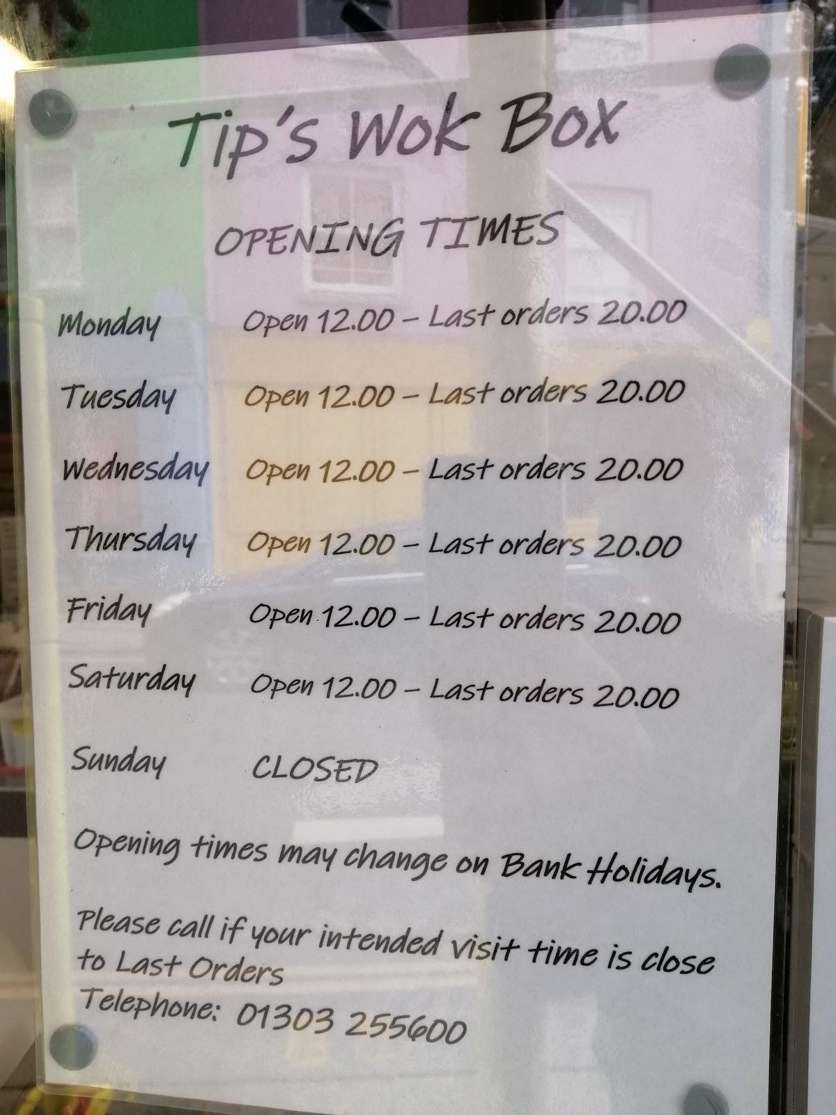 Menu at Tip's Wok Box restaurant, Folkestone