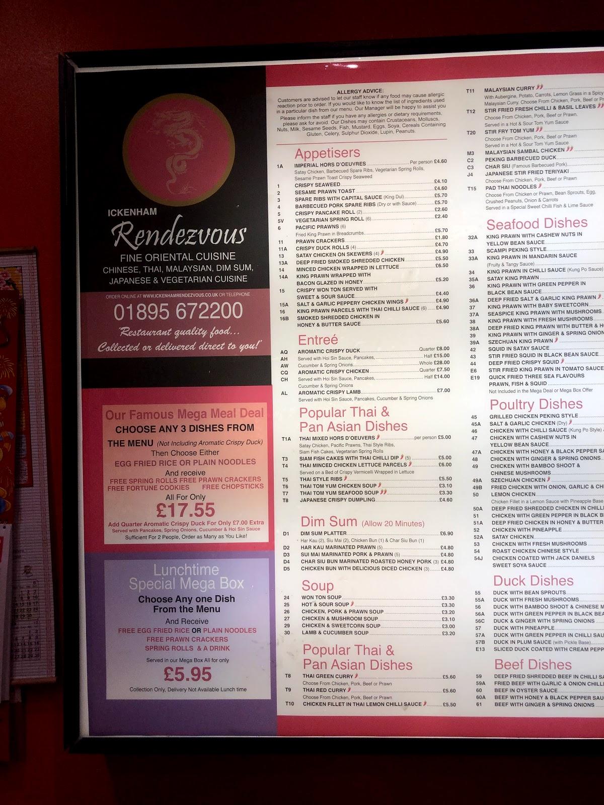 Menu at Ickenham Rendezvous restaurant, Uxbridge, 95 High Rd