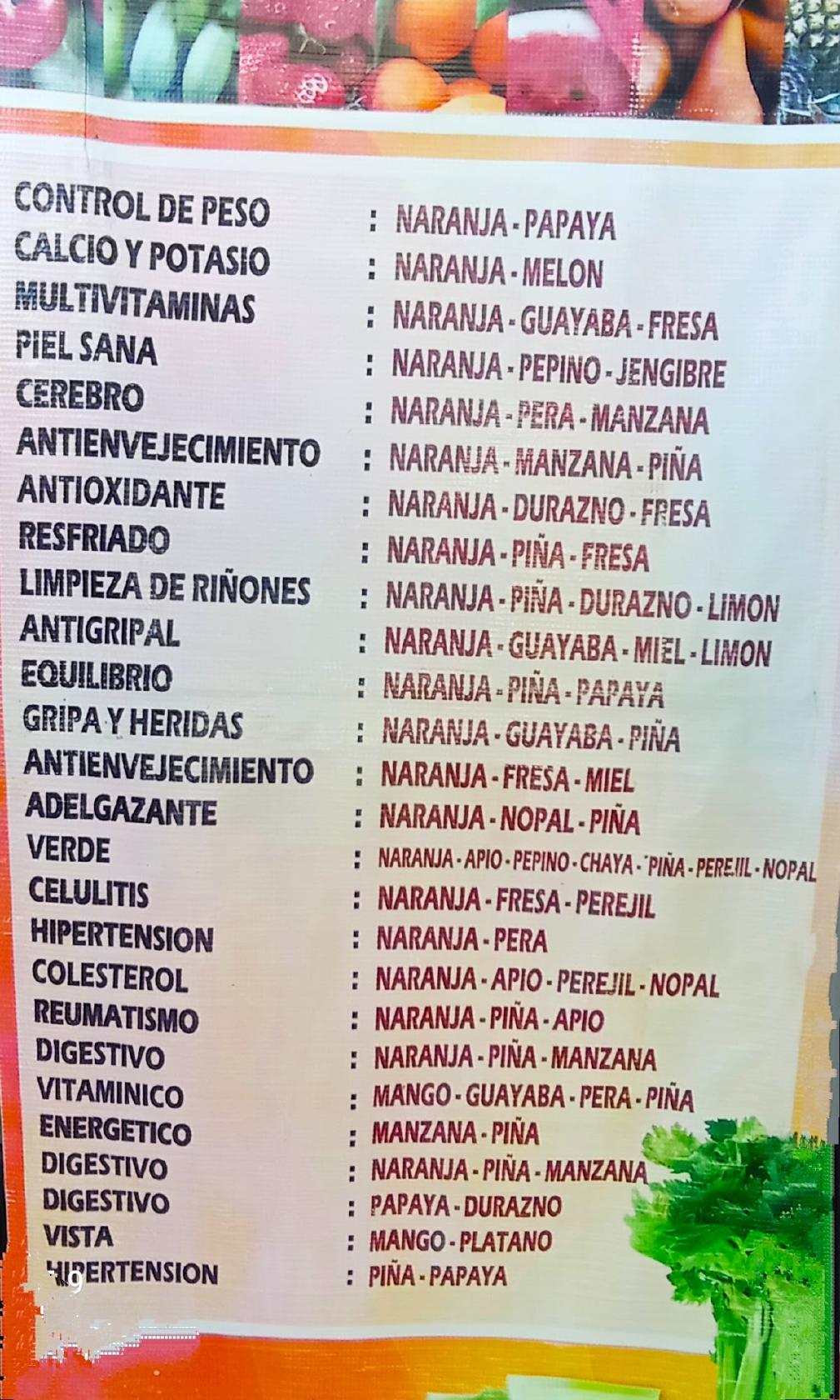 Menu at Sabor a frutas cafe, Merida