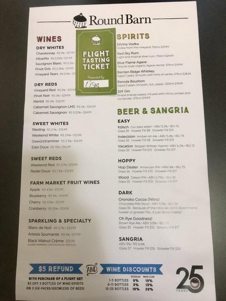 Menu at Round Barn Tasting Room - Union Pier, Union Pier