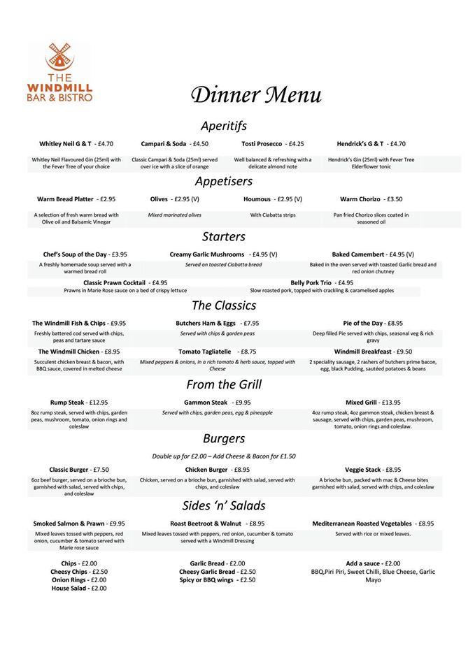 Menu at The Windmill Bar & Bistro, Burnham-on-Sea