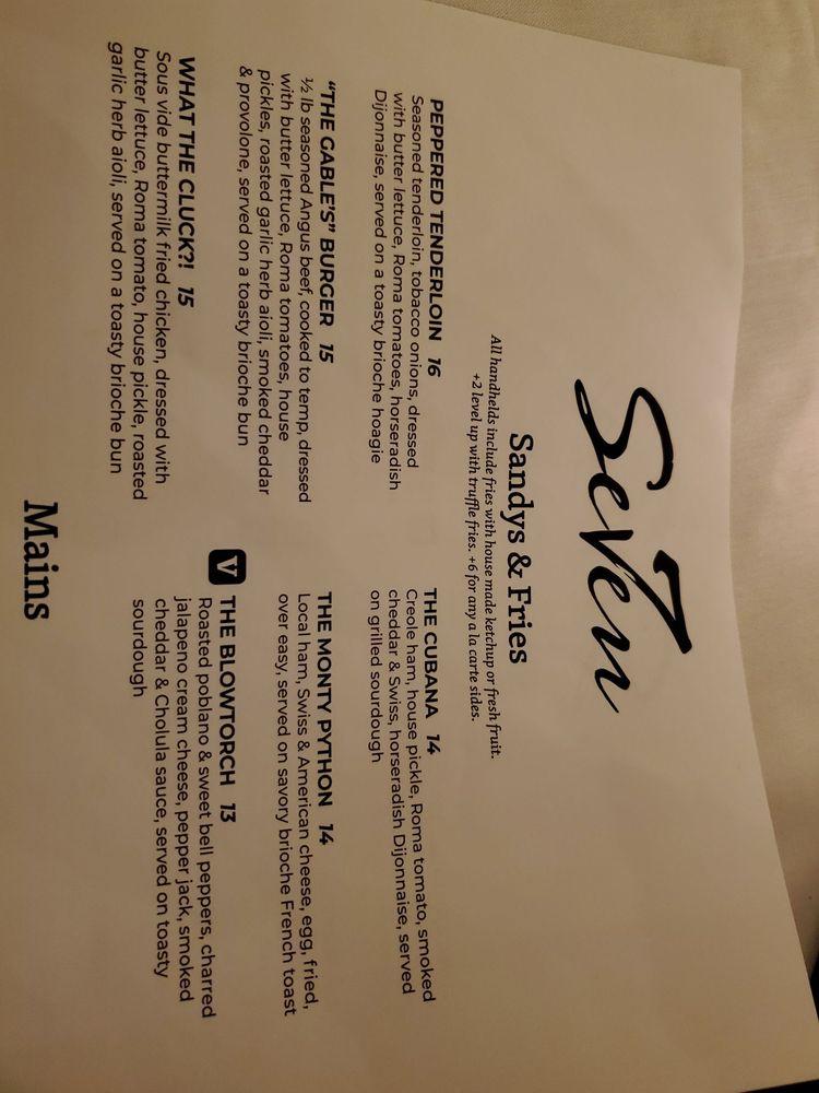 Menu at Seven Restaurant, Clayton