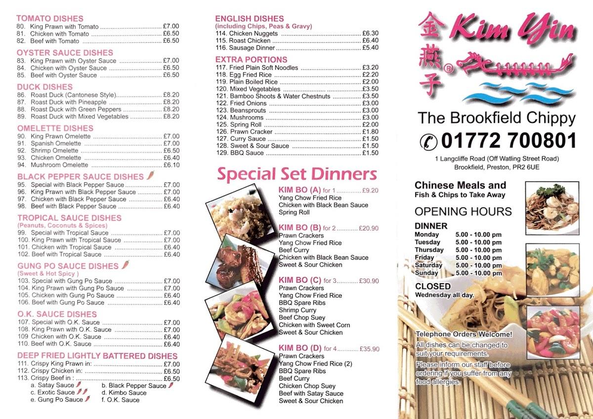 Menu at Kim Yin Brookfield Chippy. fast food, Preston, 1 Langcliffe Rd