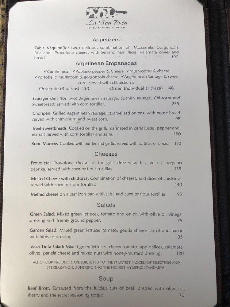 Menu at La Vaca Tinta pub & bar, Cabo San Lucas