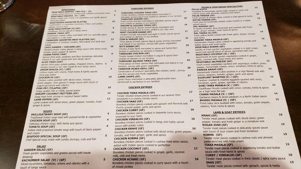 Menu at Nawab Indian Cuisine restaurant, Winston-Salem