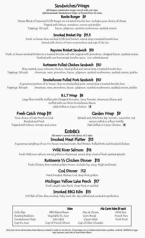Menu at On the Rocks Smoke House & Tiki Bar, Clay Township