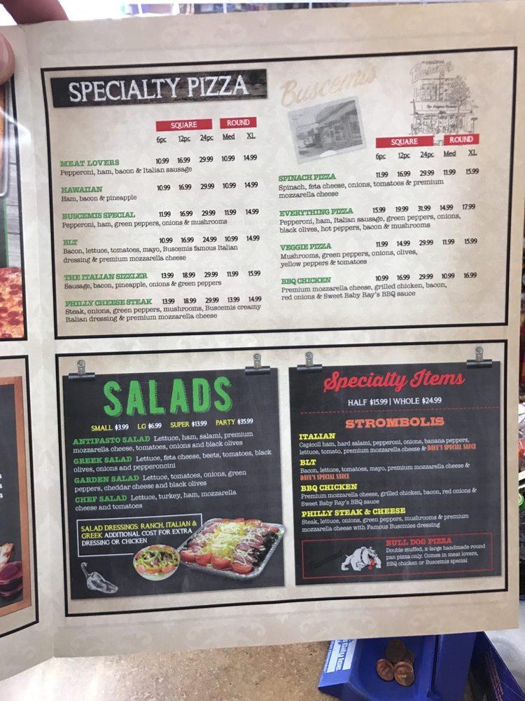 Menu at Original Buscemi's pizzeria, Romeo