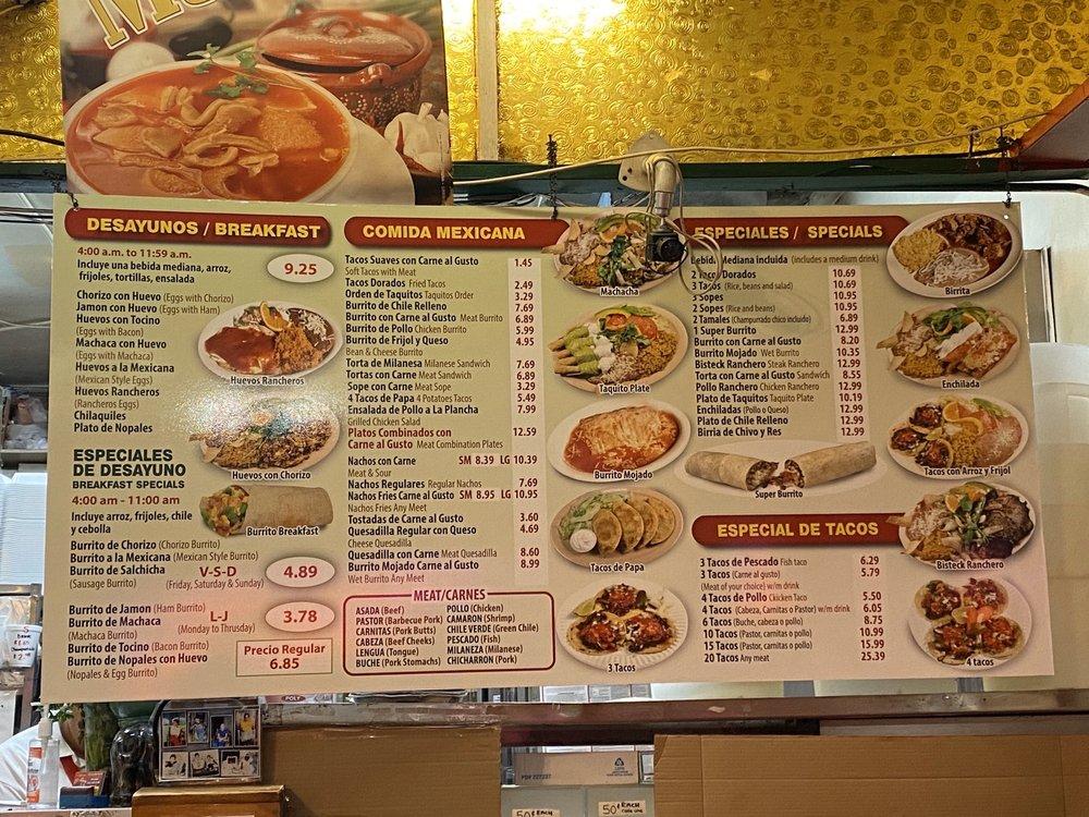 Menu at Taqueria El Atacor #4 restaurant, Santa Fe Springs