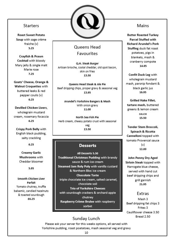 Menu at The Queens Head pub & bar, Ilkley