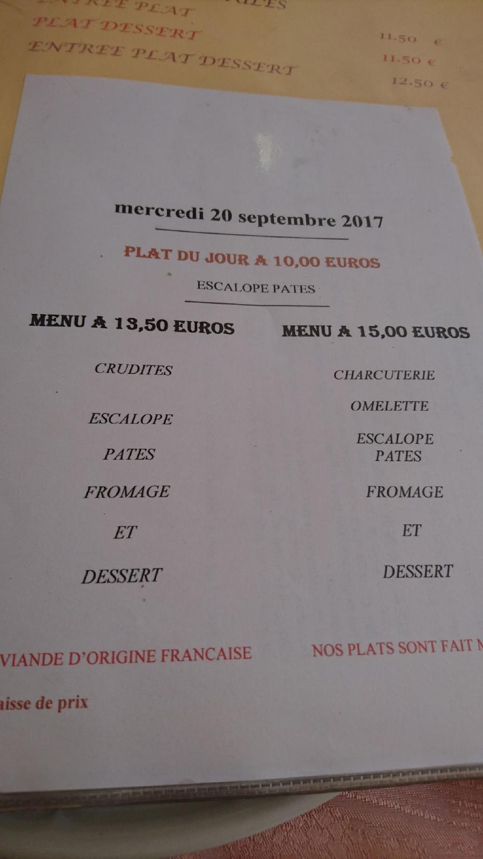 Menu at le restO'du commerce restaurant, Culoz