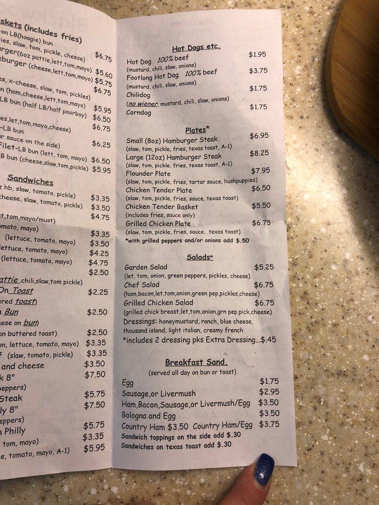 Menu at Blackwood's Drive-In restaurant, Kings Mountain