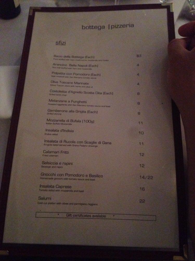 Menu at Bottega pizzeria, Montréal, 65 Rue Saint-Zotique E
