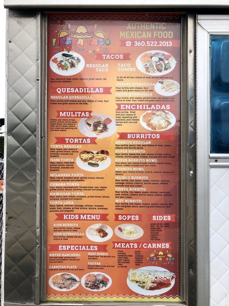 Menu at Fiesta Taco restaurant, Olympia