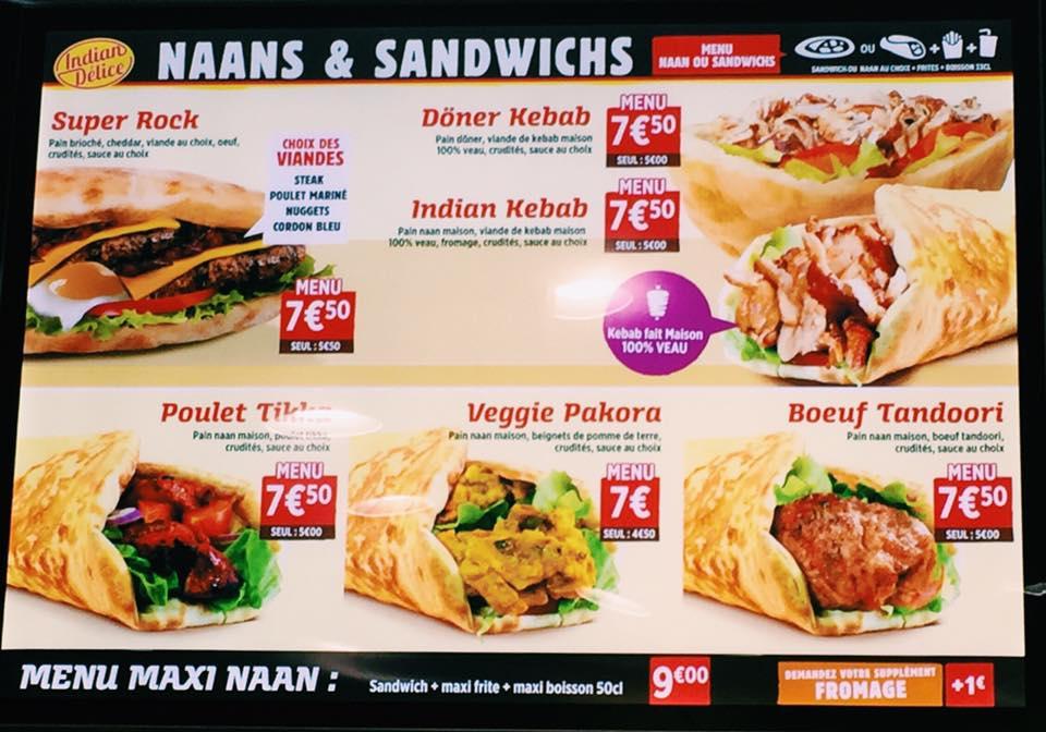 Menu at Indian Délice restaurant, Lyon
