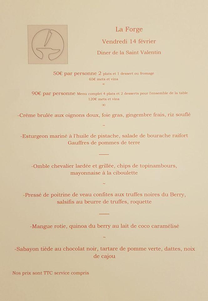 Menu au La Forge Le Subdray restaurant, Le Subdray
