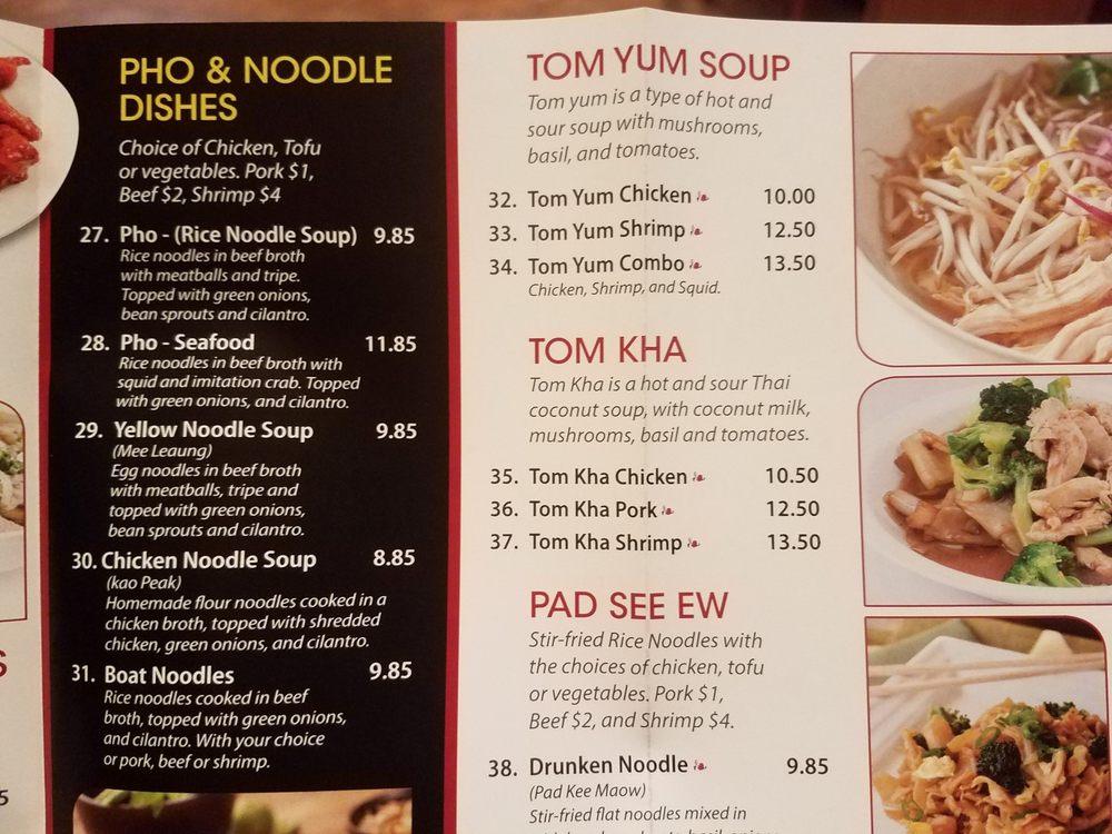 Menu at Lao and Thai Spicy Noodle restaurant, South Elgin