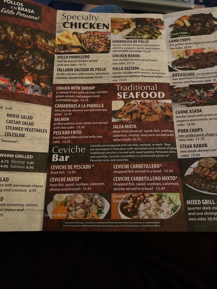 Menu at Miski Peruvian Charbroiled Chicken restaurant, Crofton