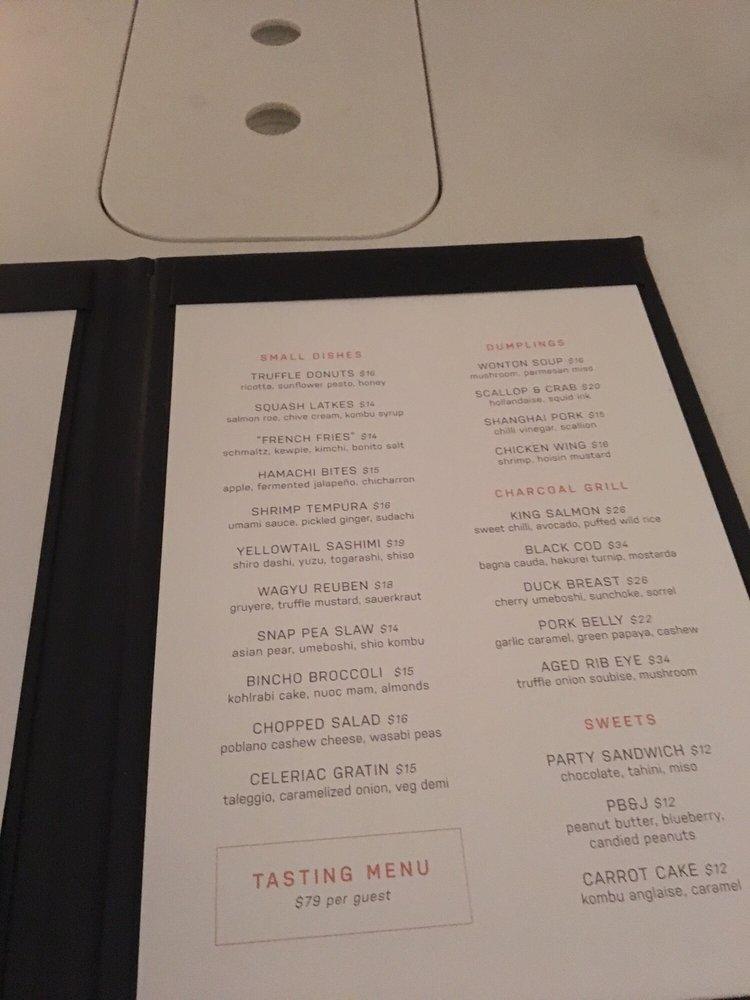 Menu at SARA restaurant, Toronto