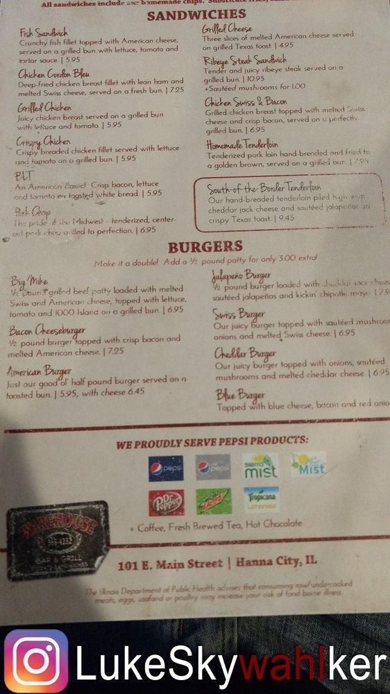 Menu at The Warehouse pizzeria, Hanna City, 307 N Main St