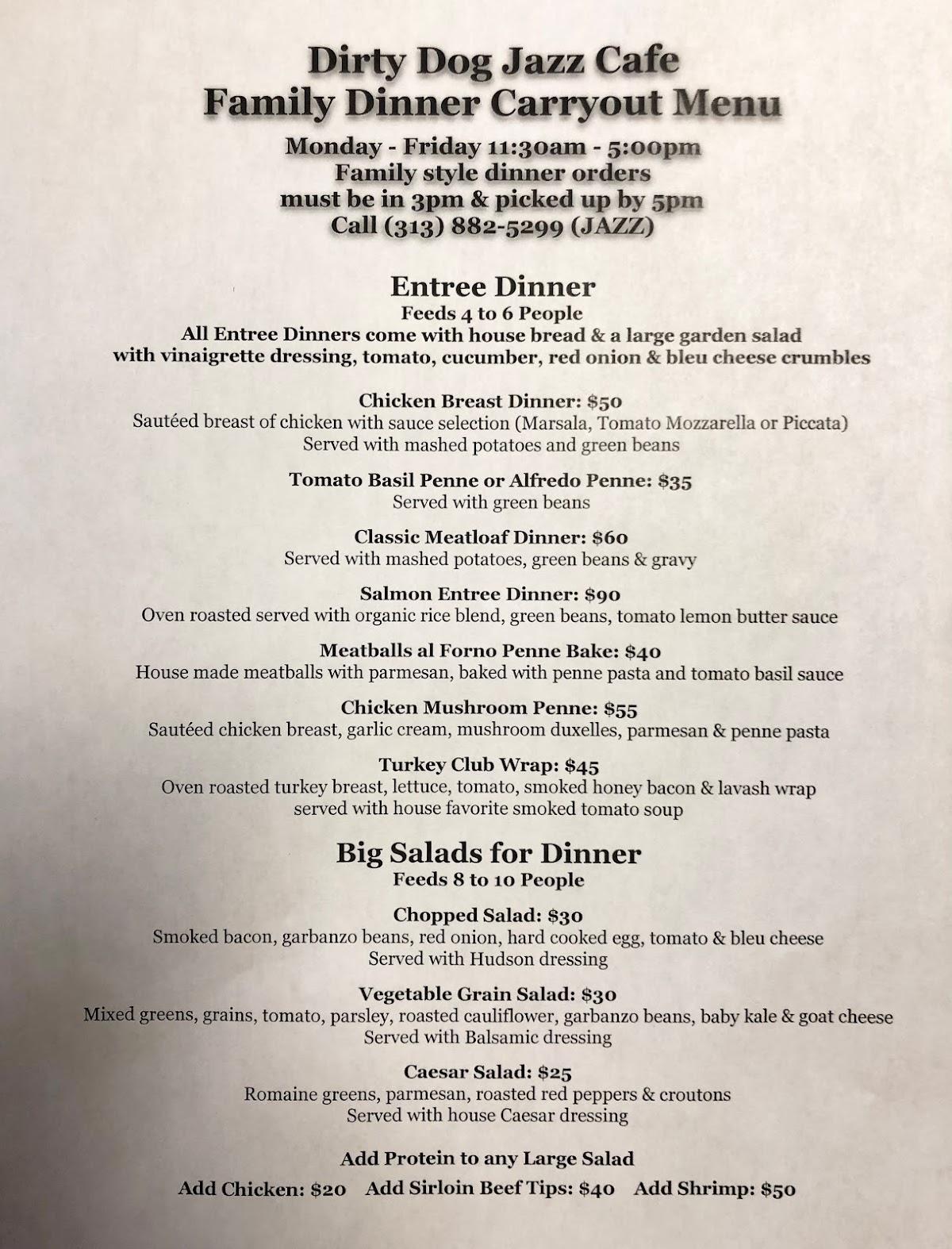Menu at Dirty Dog Jazz Cafe, Grosse Pointe Farms
