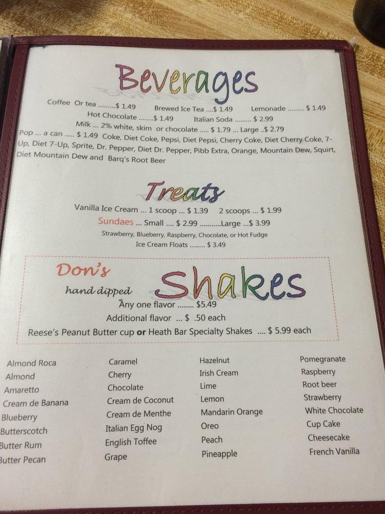 Menu at Don's Cafe, Morris