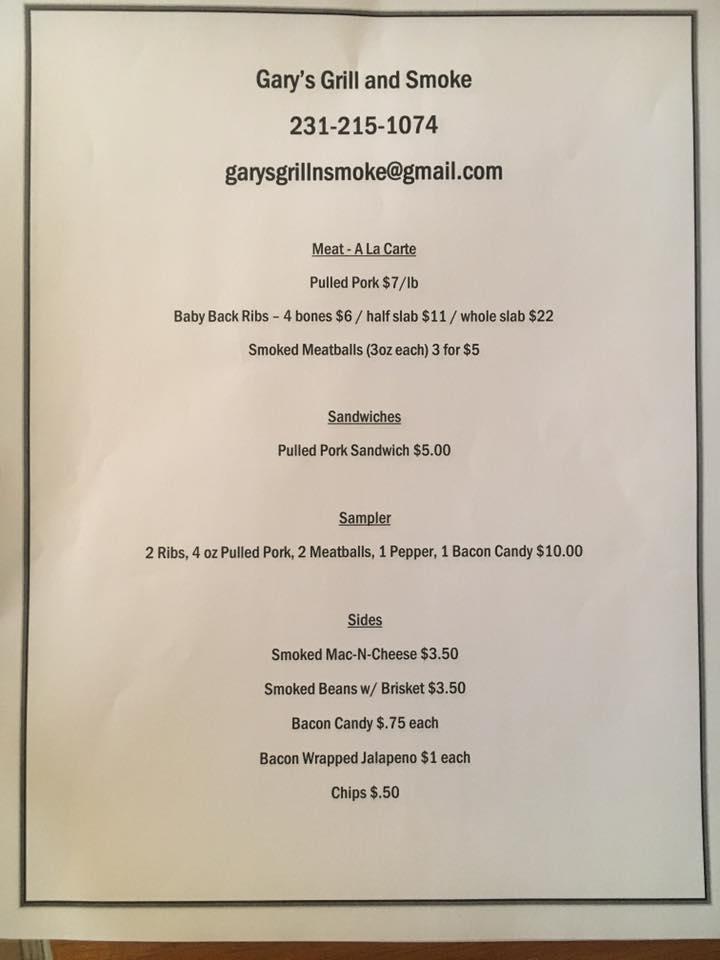 Menu at Gary's Grill N Smoke restaurant, Muskegon