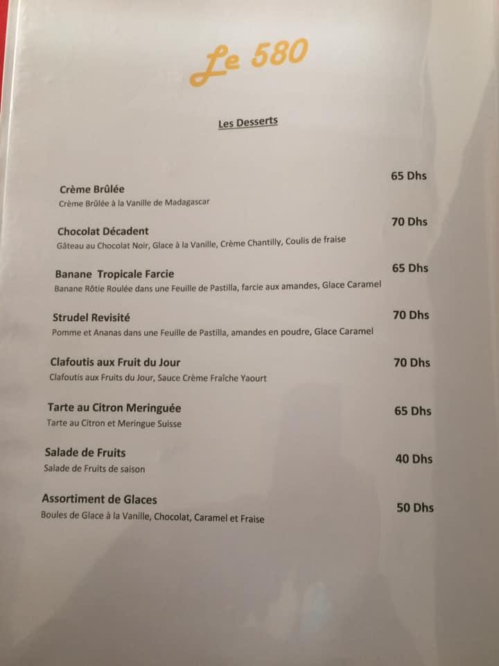 Menu at Le 580 Restaurant, Kenitra