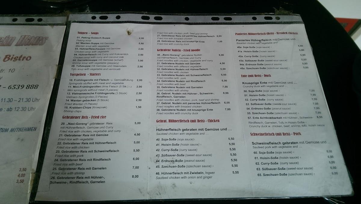Menu at Mein Haus Asia Bistro restaurant, Isny im Allgäu